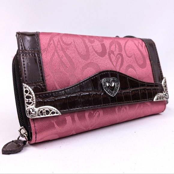 Brighton | Bags | Brighton Organizer Clutch Wallet Pink Heart Fabric ...